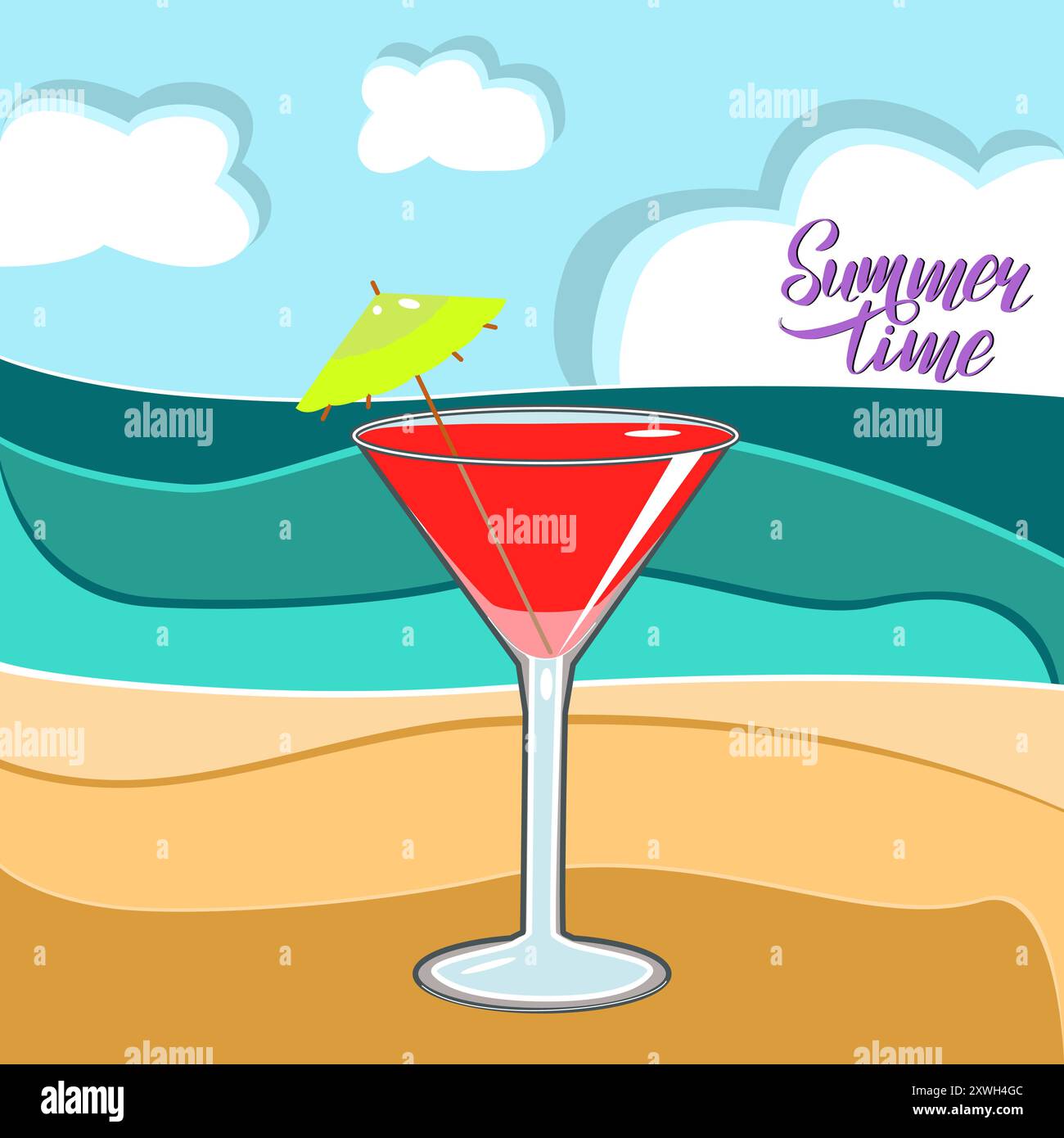 Cosmopolitan cocktail with seascape background vector illustration ...