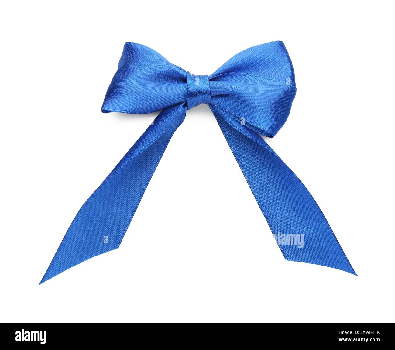 One blue satin bow isolated on white, top view Stock Photo - Alamy