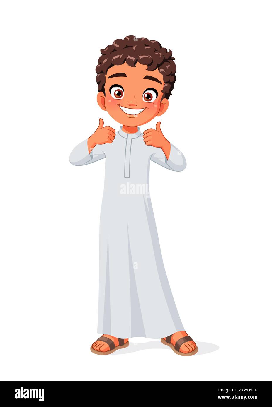 Little Arab school boy showing thumbs up. Cartoon vector illustration ...