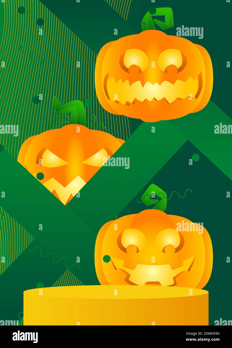 Mockup product display with halloween pumpkin. Vector cylinder pedestal ...