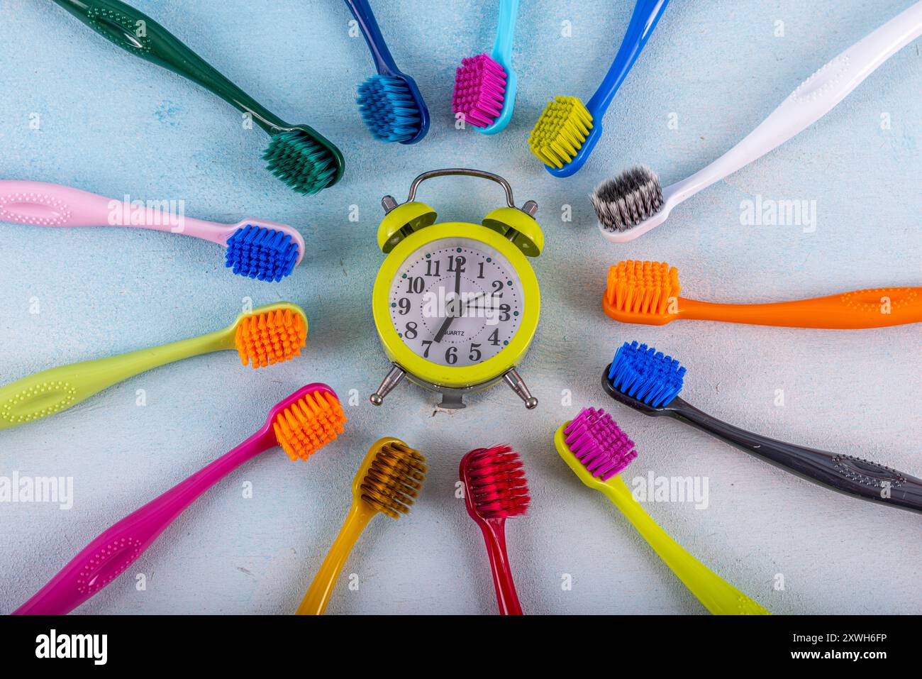 A close up of many different types of toothbrushes.Colored toothbrushes ...