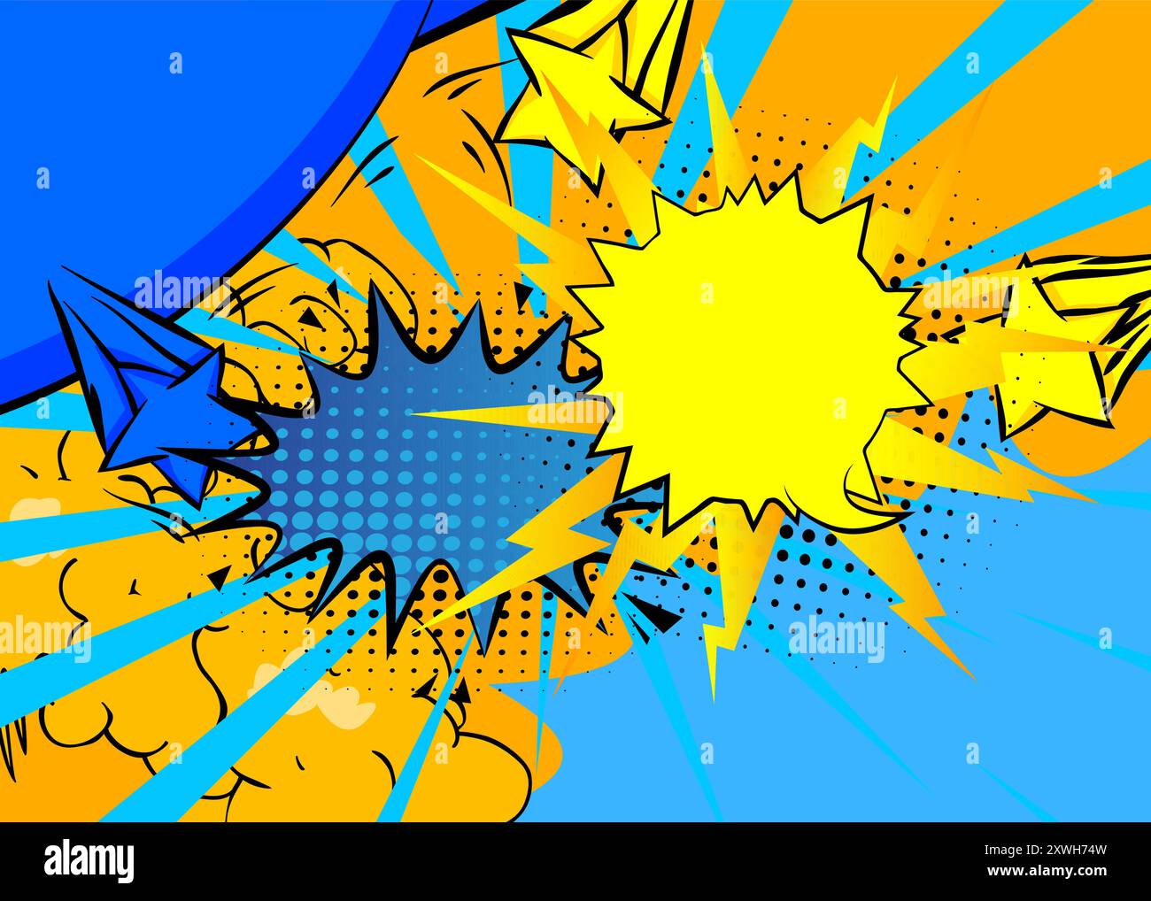 Cartoon Yellow and Blue background, comic book backdrop. Retro vector ...