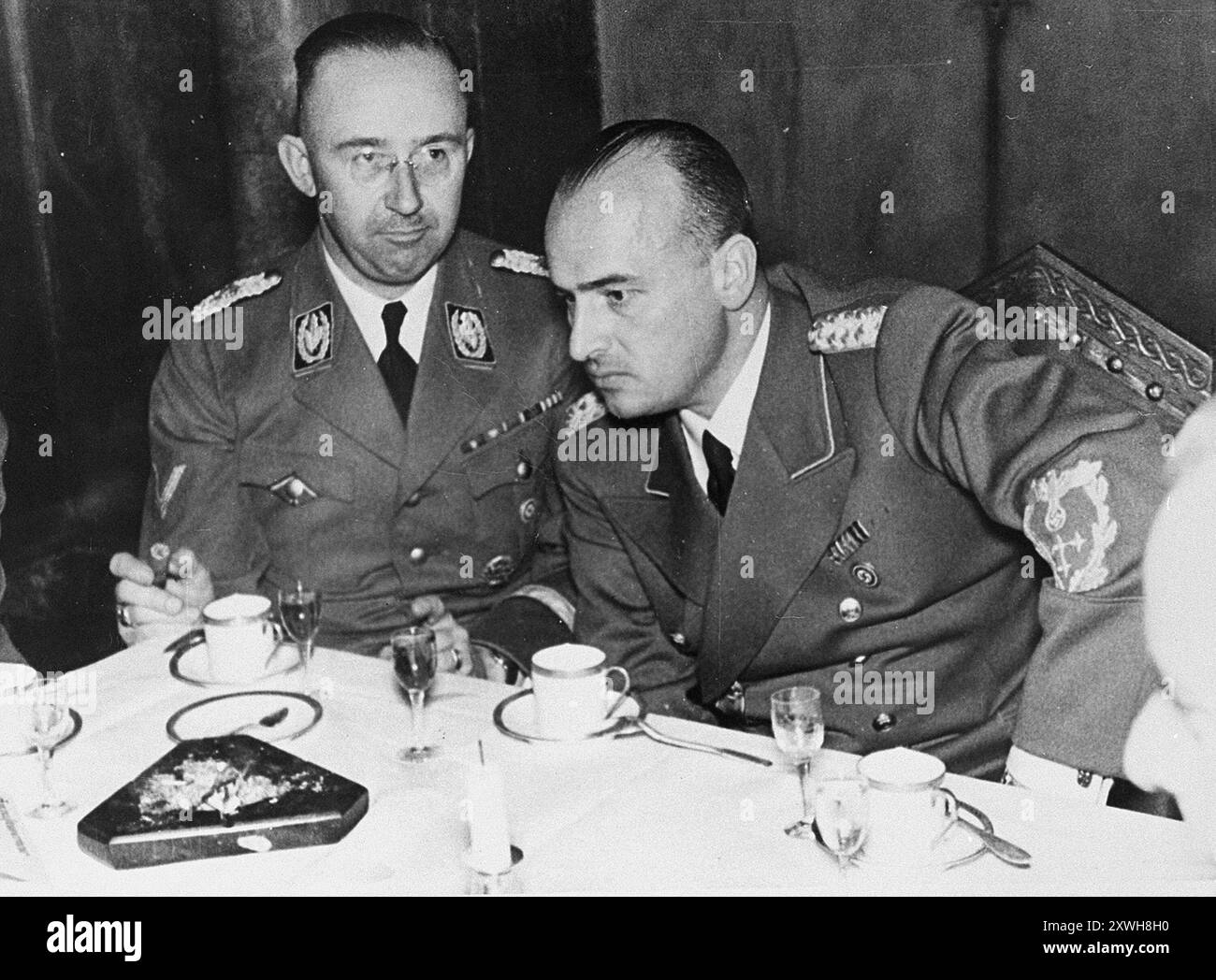 Nazi party members Heinrich Himmler and Hans Frank talking together ...