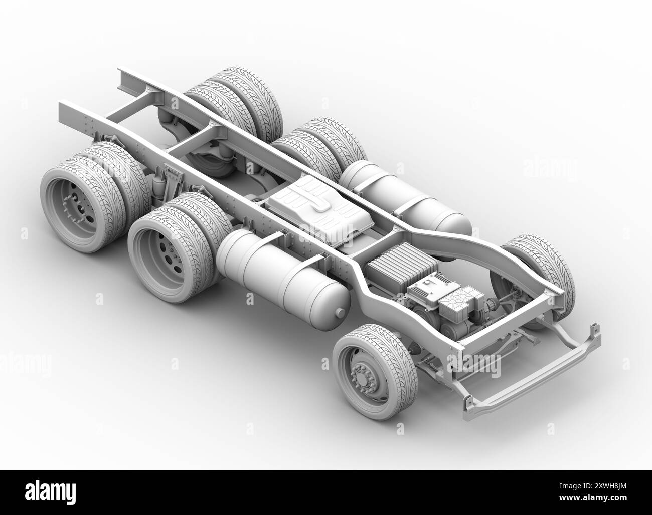 Clay rendering of FCV Semi truck chassis on gray background. Fuel cell ...