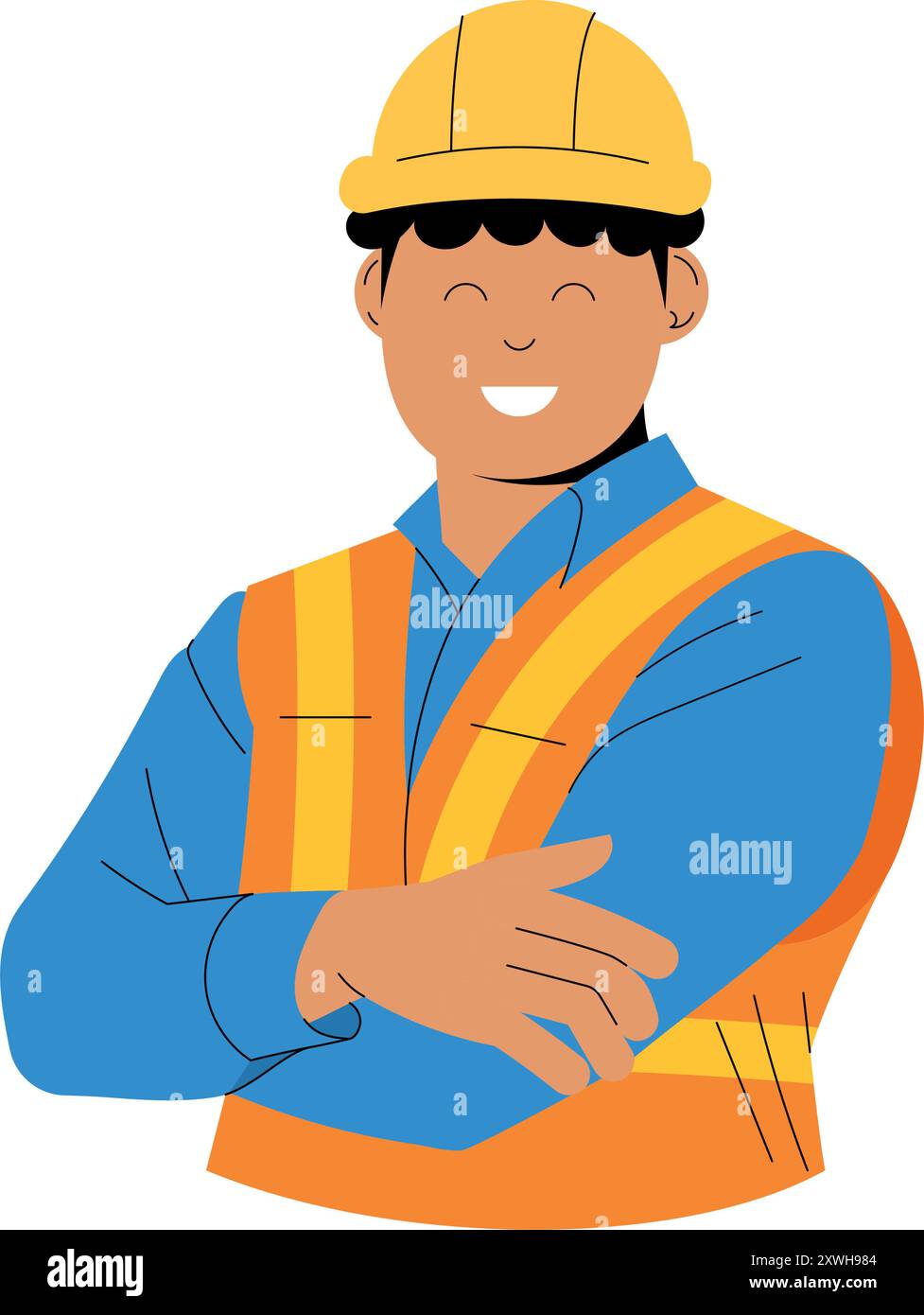 Smiling construction worker in safety gear and hardhat Vector Stock ...