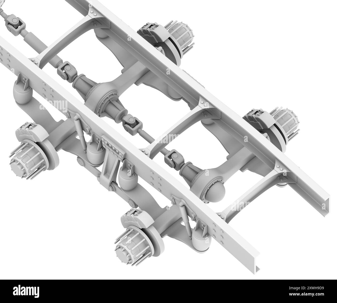Clay rendering of Semi truck air suspension and axle system on white ...