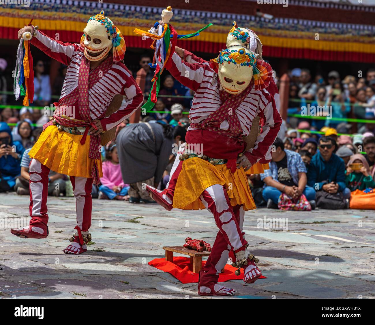 Ladakhi monks wearing traditional costume and performing Cham dance at ...