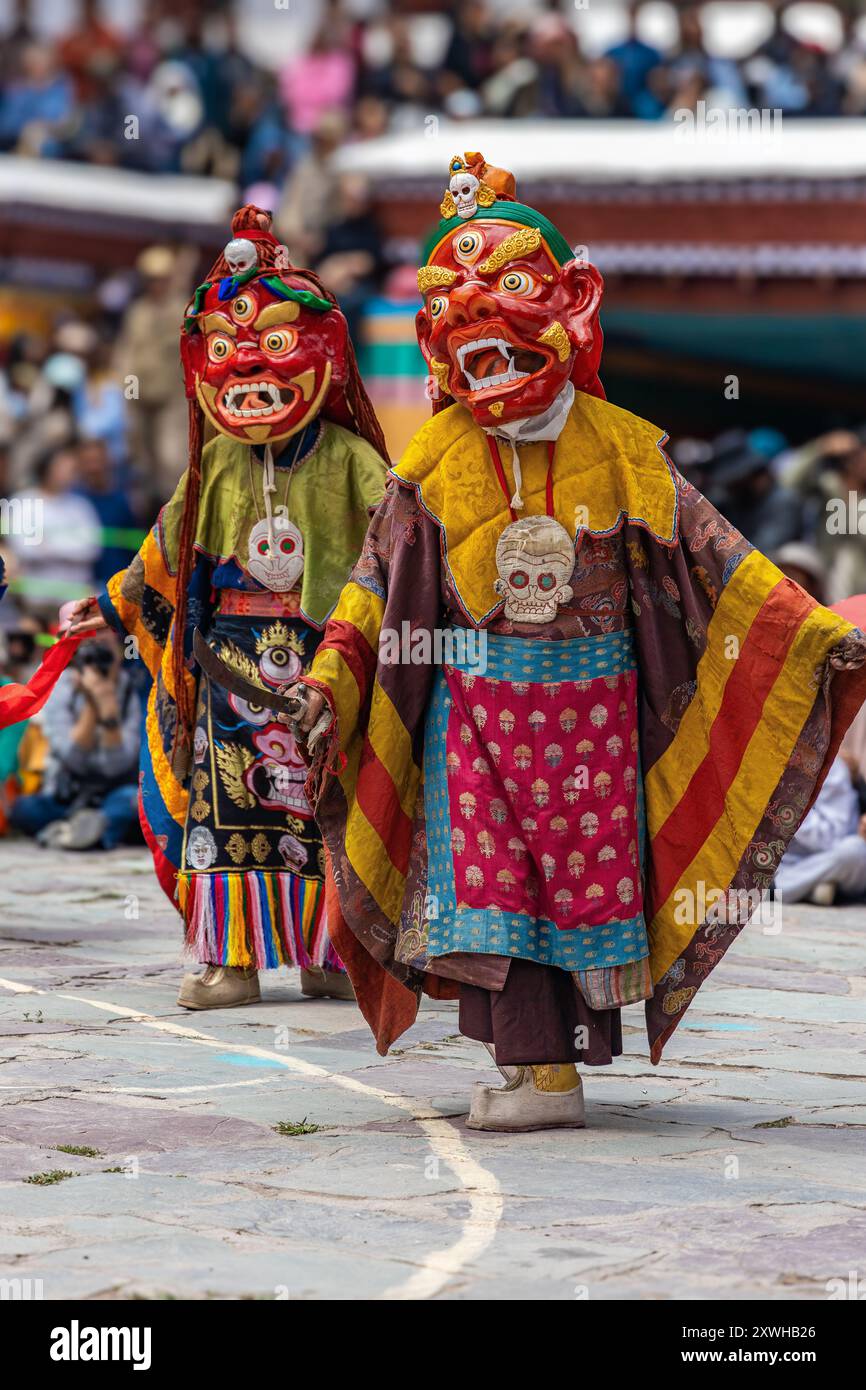 Ladakhi monks wearing traditional costume and performing Cham dance at ...