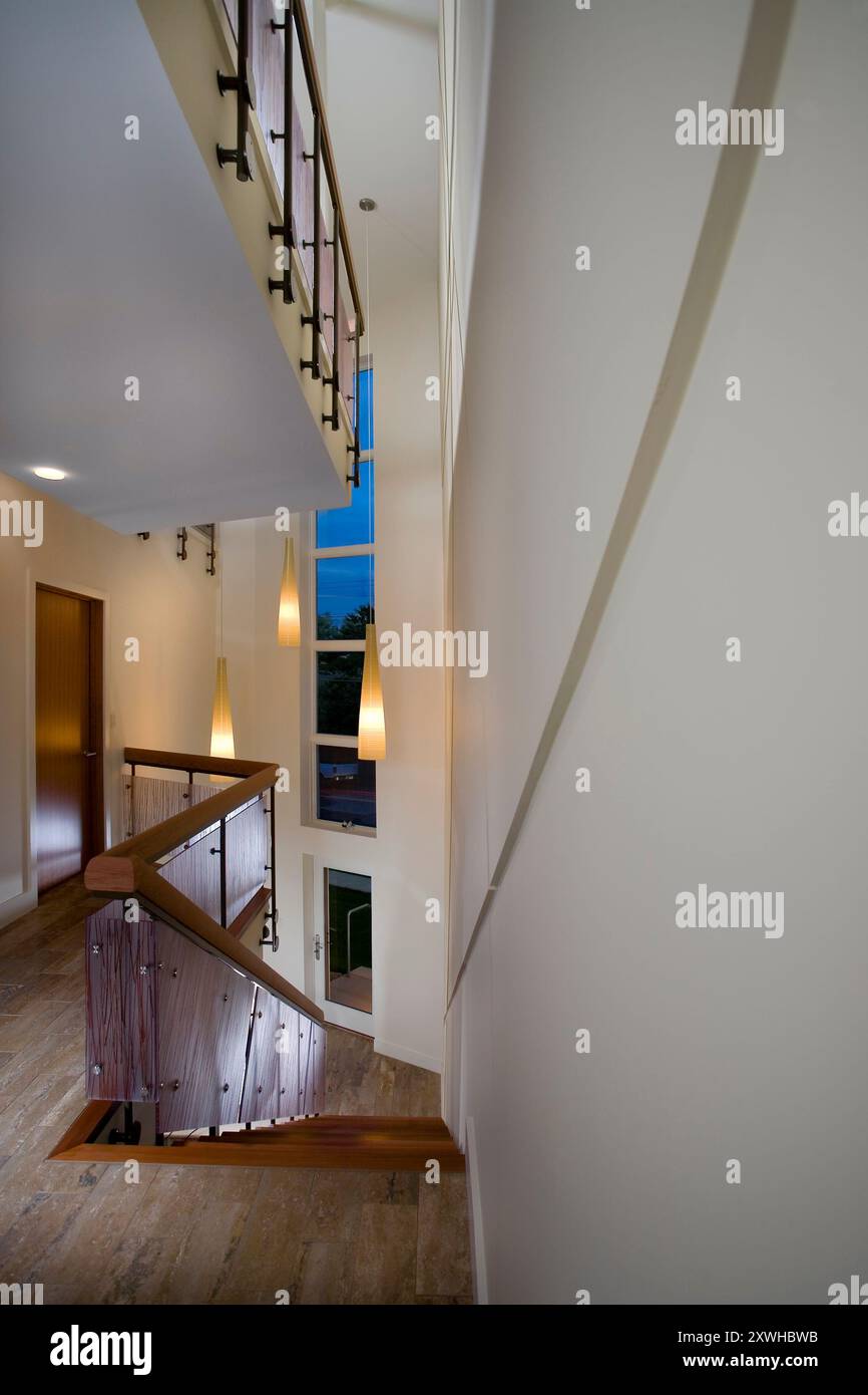 Modern 3form and wrought iron and wood railing hi-res stock photography ...