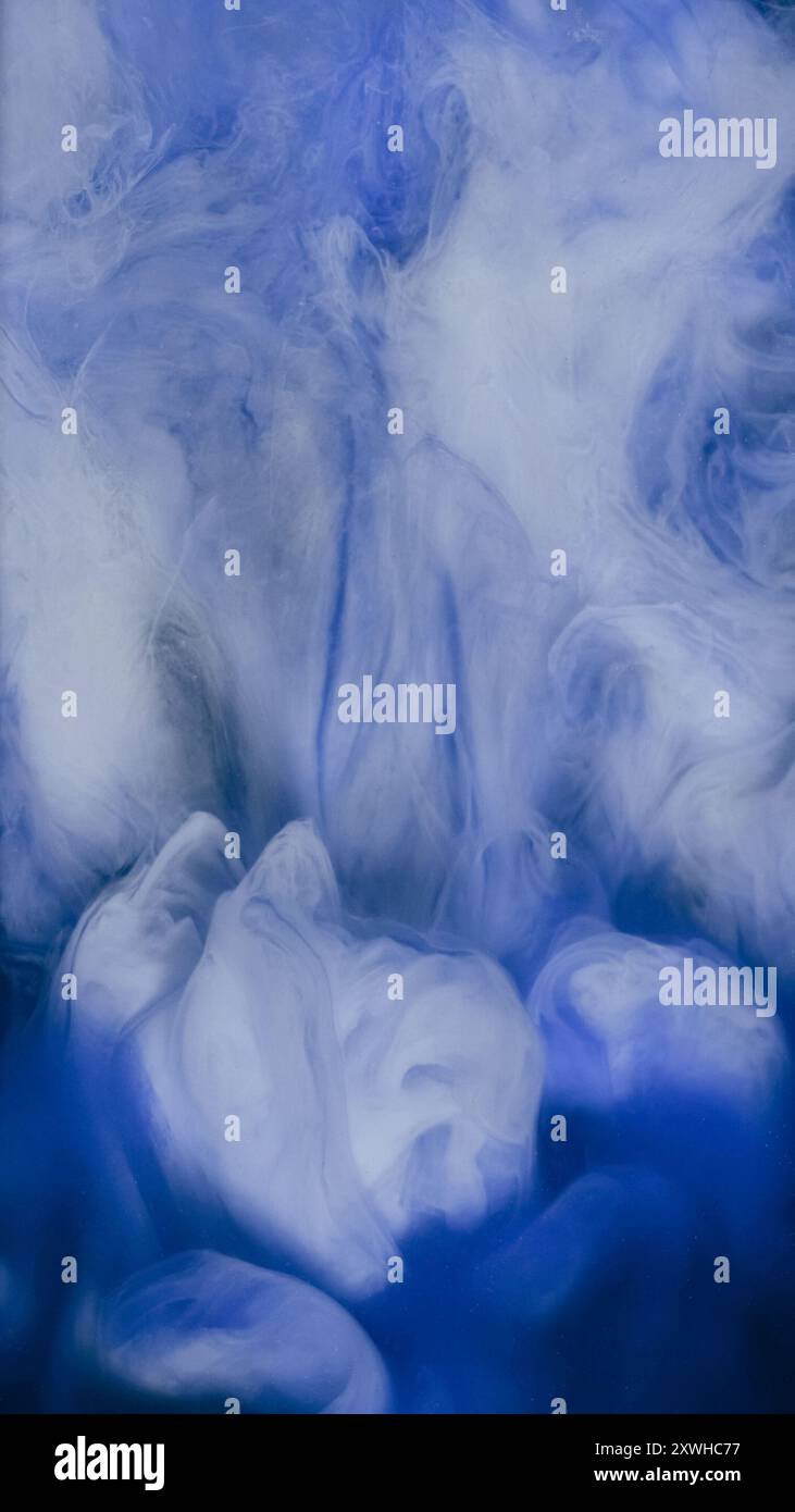 Ink water drop. Smoke wave. Defocused blue white color glitter dust ...