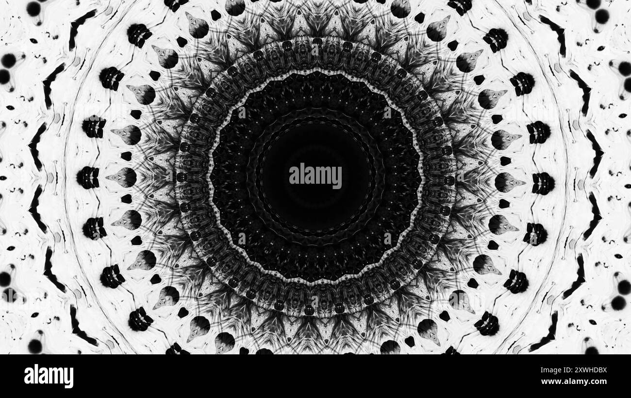 Symmetrical mandala pattern in black white ink floral ornament art ...