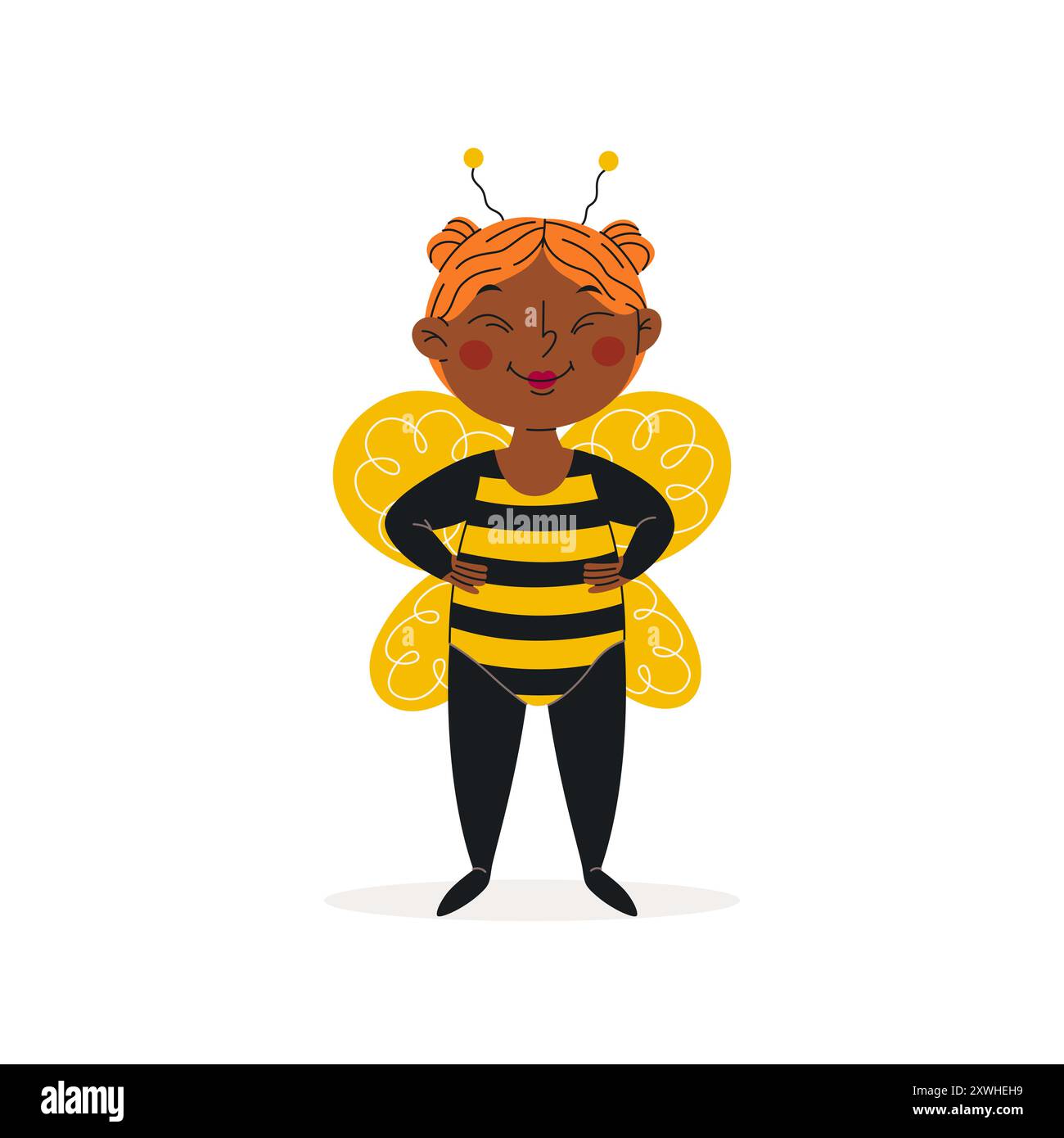 Funny girl in halloween bee costume. Baby girl dressed as a cute bee ...