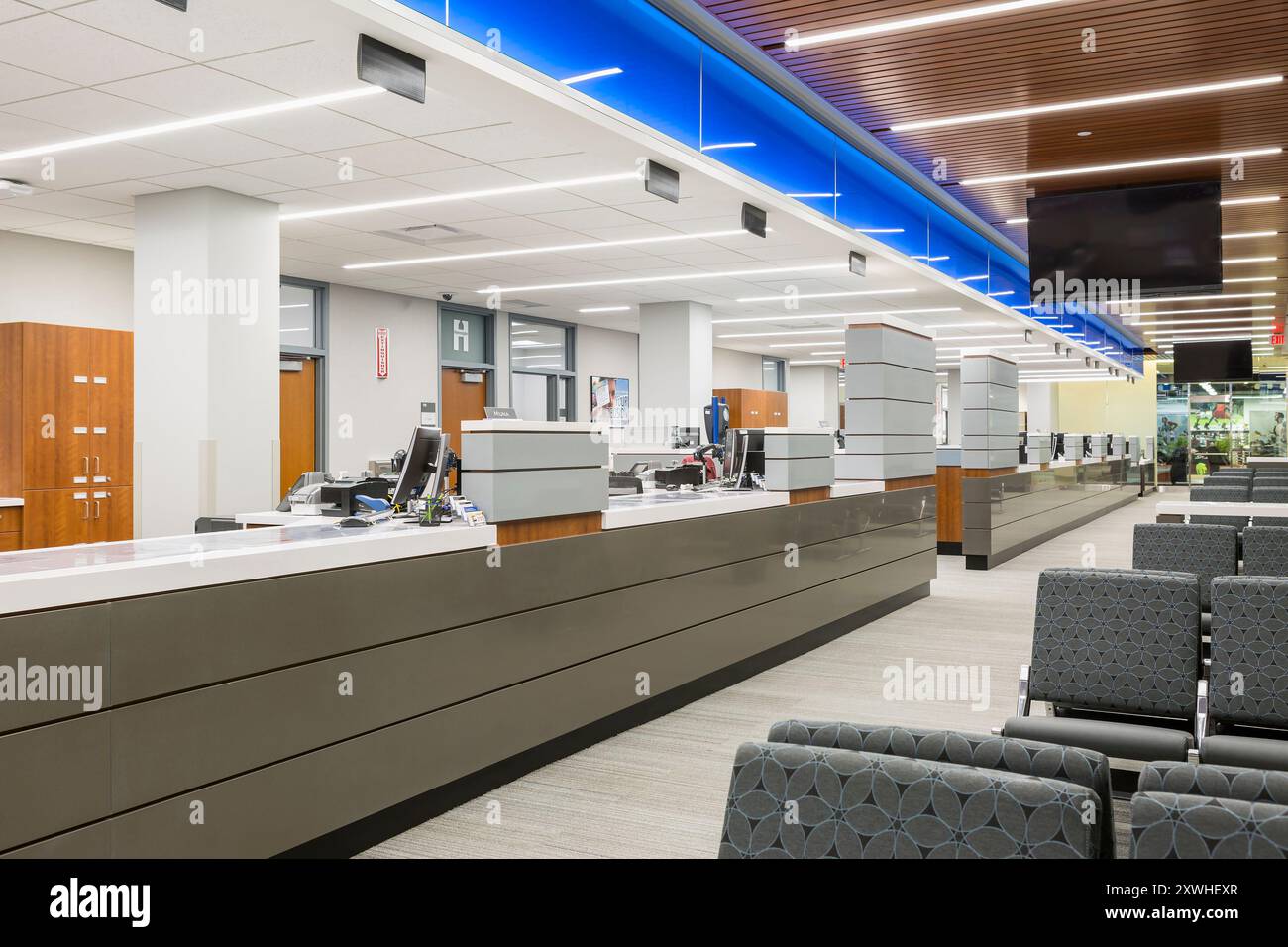 Interior of new county service center showing long counter and seating ...
