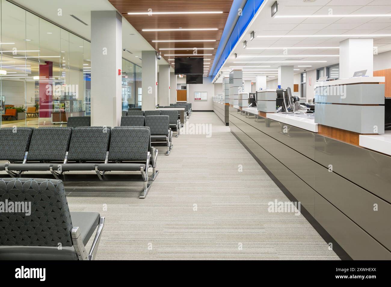 Interior of new county service center showing long counter and seating ...