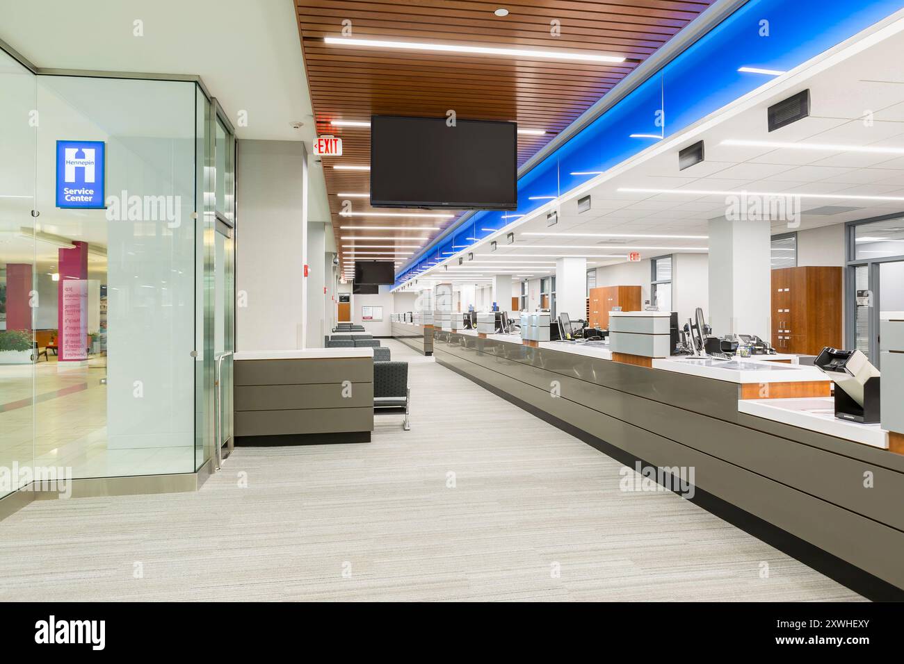 Interior of new county service center showing long counter and seating ...