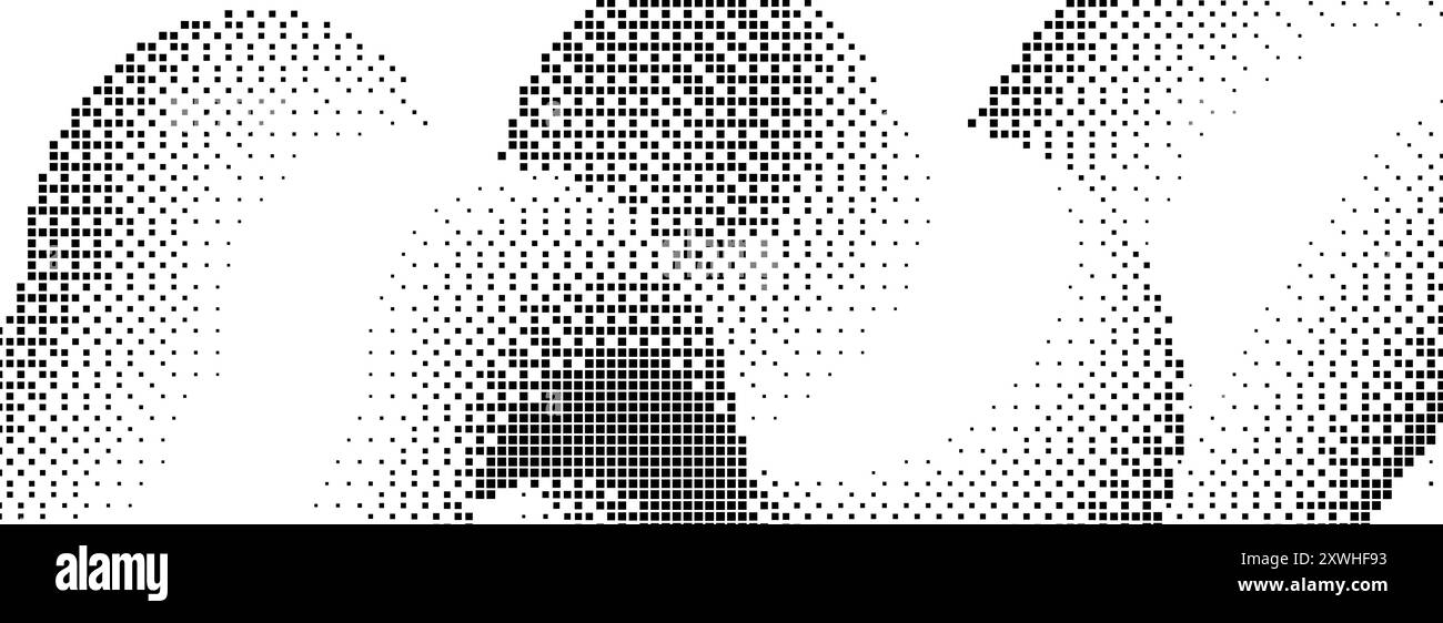 Pixelated curved gradient shape. Dotted dither squiggling texture ...