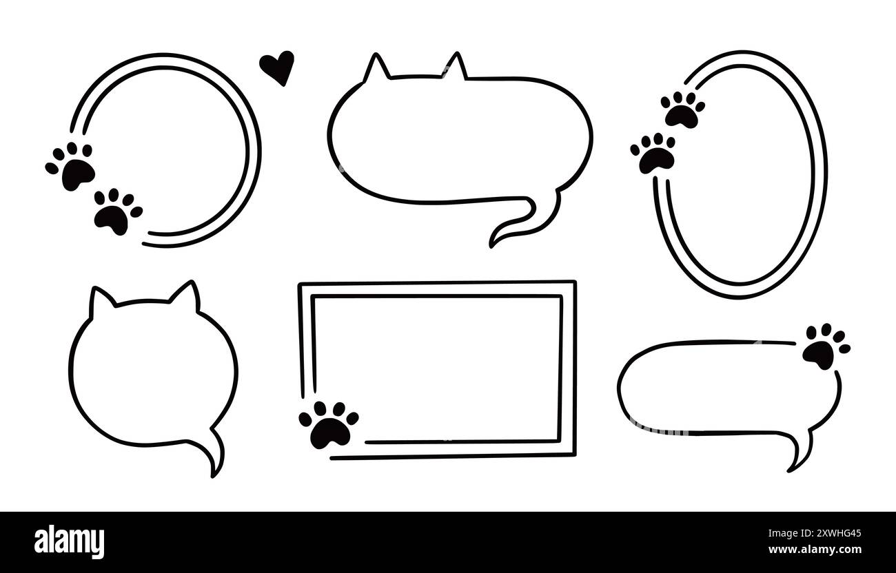 Cat dog pet frame, speech bubble cute set. Hand drawn sketch doodle ...