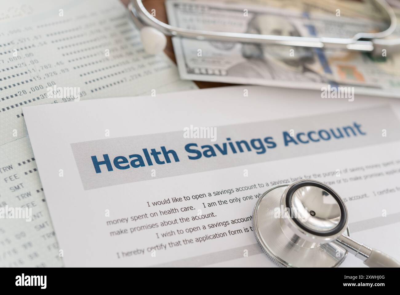 health savings account HSA concept with application form,dollar money ...