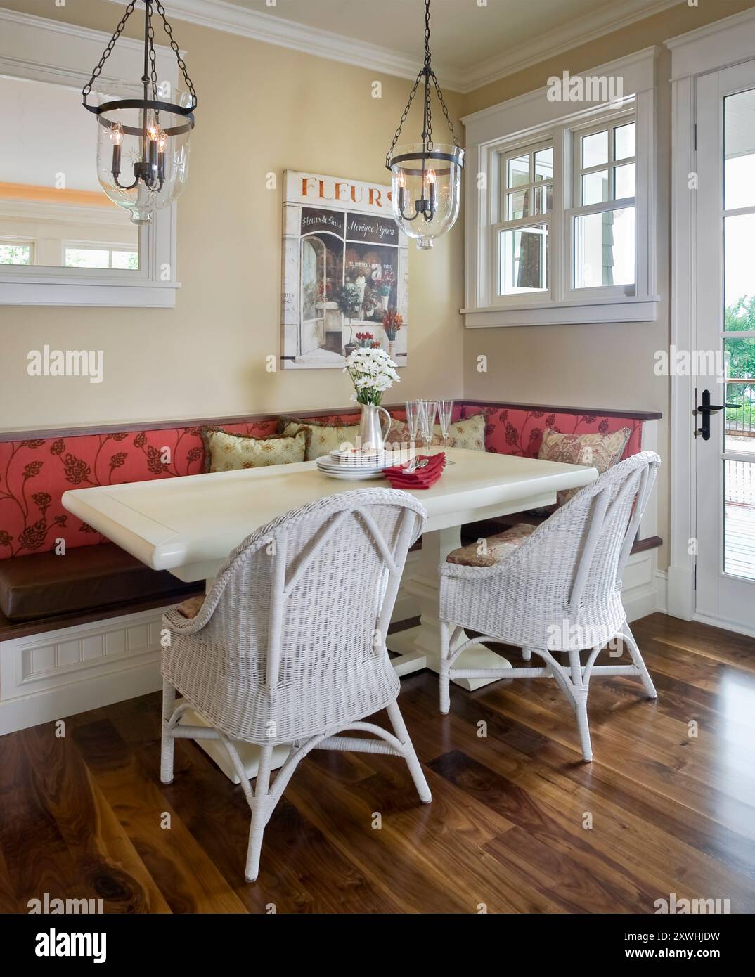 Breakfast nook with colorful built in banquette Stock Photo - Alamy