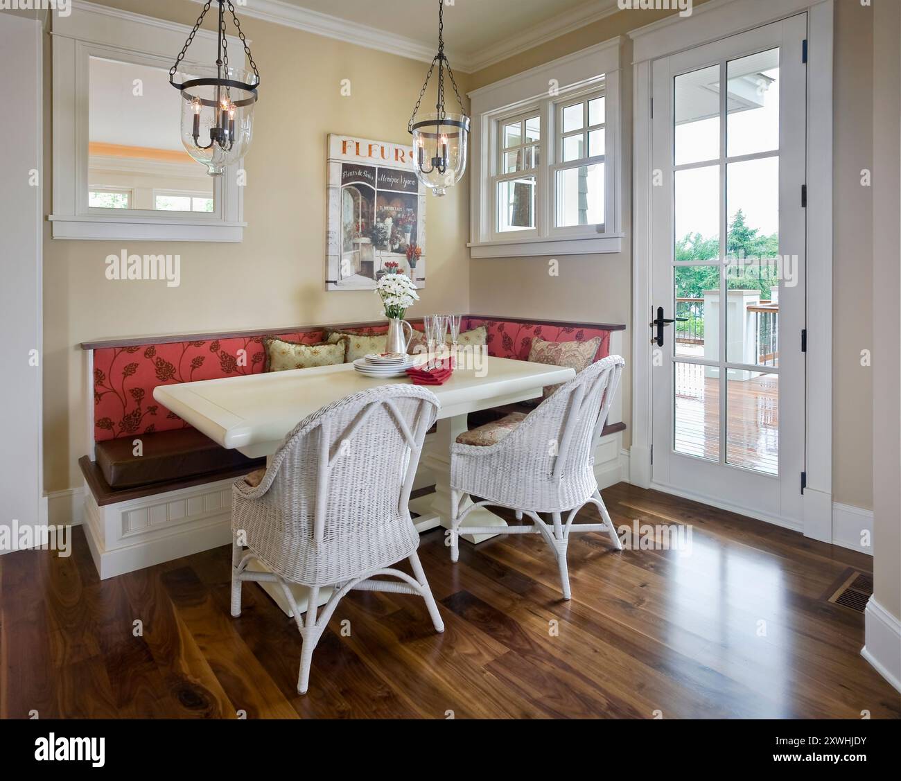 Breakfast nook with colorful built in banquette Stock Photo - Alamy