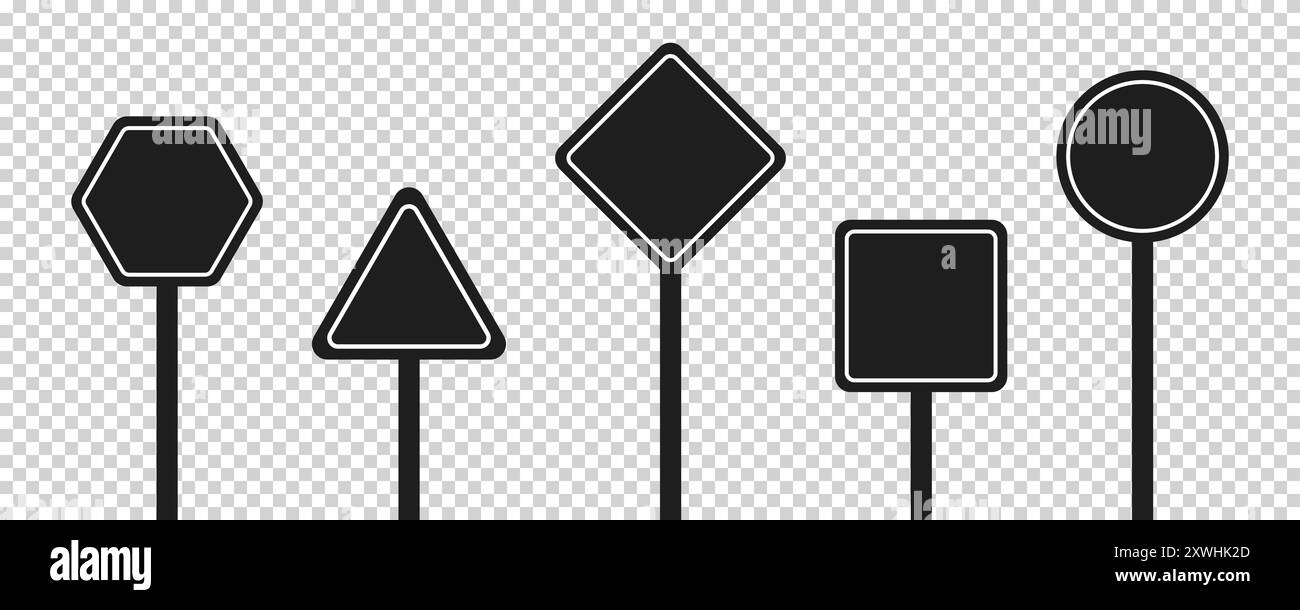 Set of round, square, rhombic, triangular and hexagonal black road ...