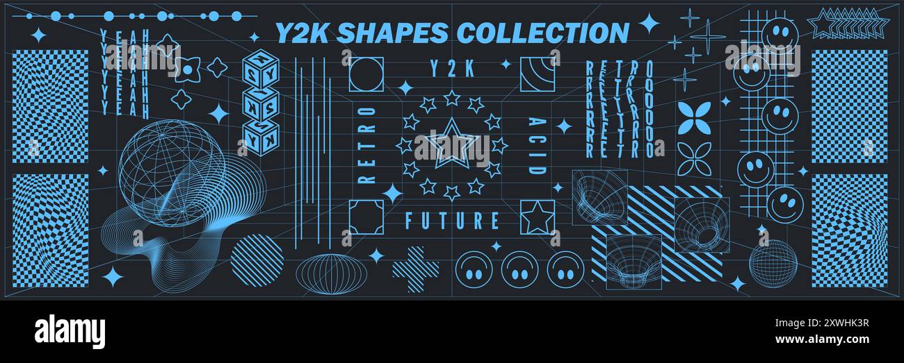 Abstract geometry hud wireframe shapes and patterns, cyberpunk elements ...