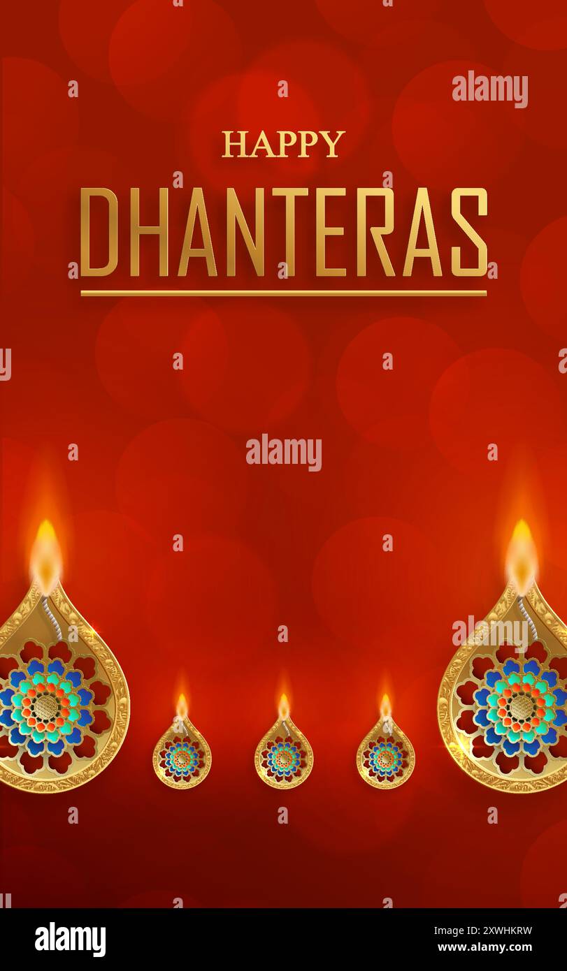 Happy dhanteras festival card with oriental elements and Diya lamp for ...