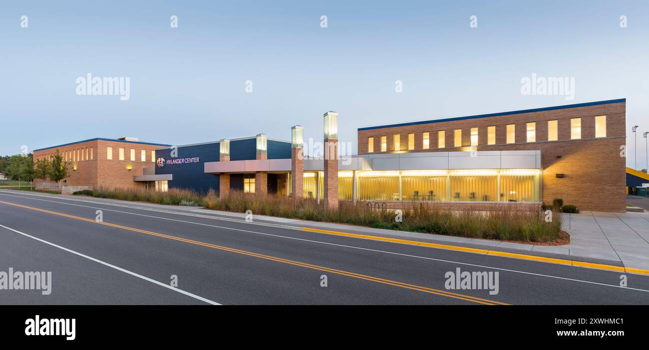 Exterior of recreation center at dusk showing entire building Stock ...