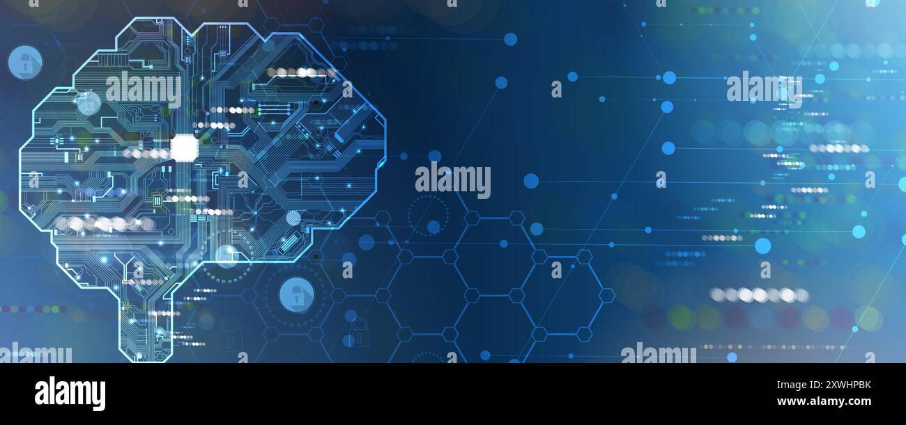 Abstract Artificial intelligence. Cloud computing. Machine learning. Technology web background ...