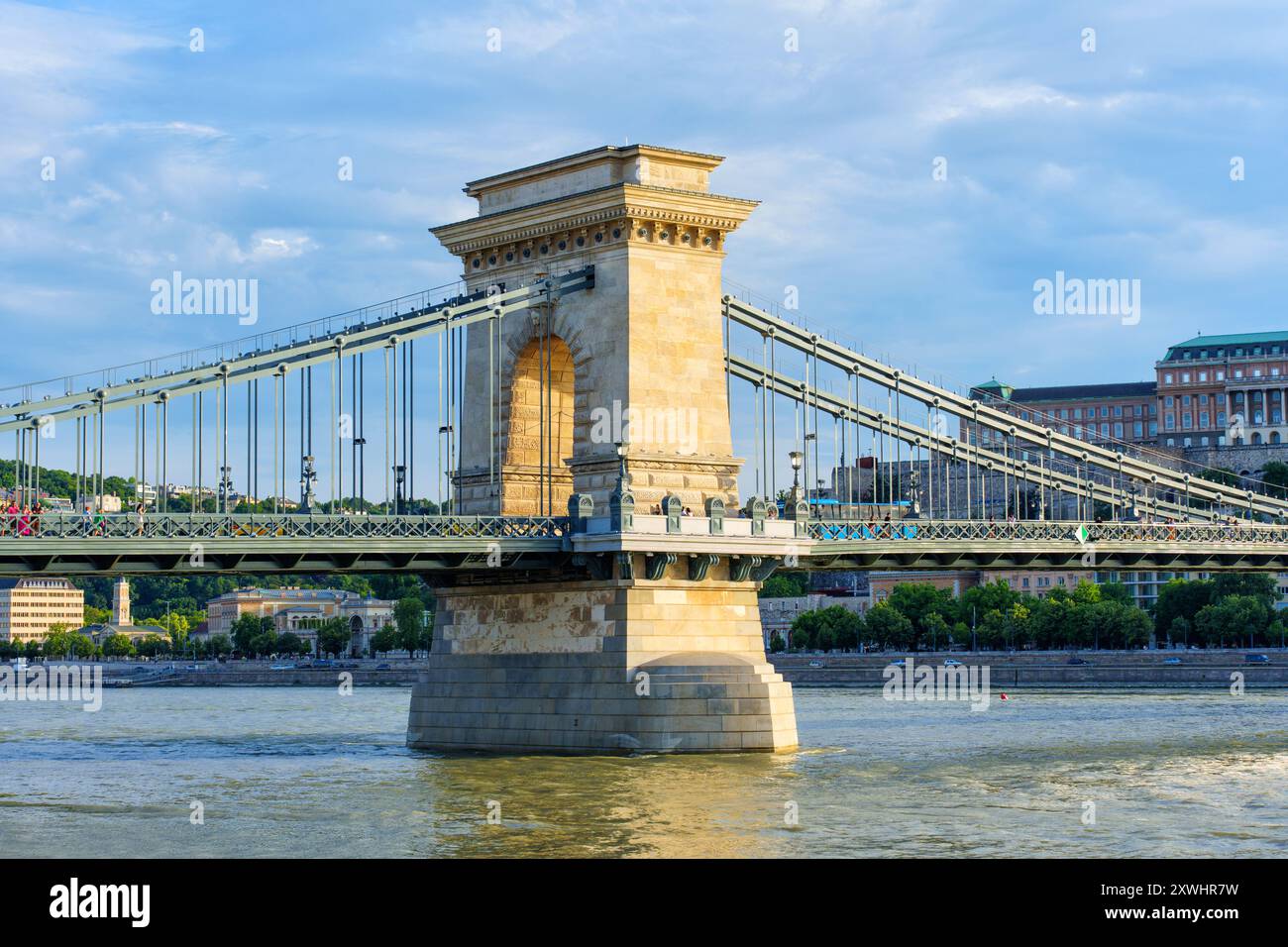 Budapest, Hungary - July 7, 2024: Close-up view of Chain Bridge's ...