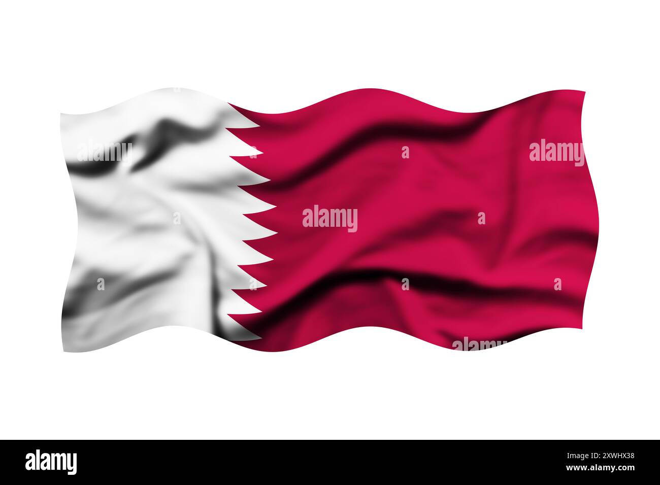 Waving the flag of Qatar on a white background. 3d rendering. Clipping ...