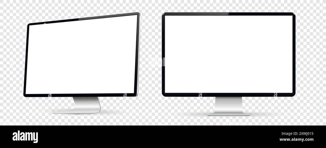 Computer display with white screen on transparent background. Vector ...