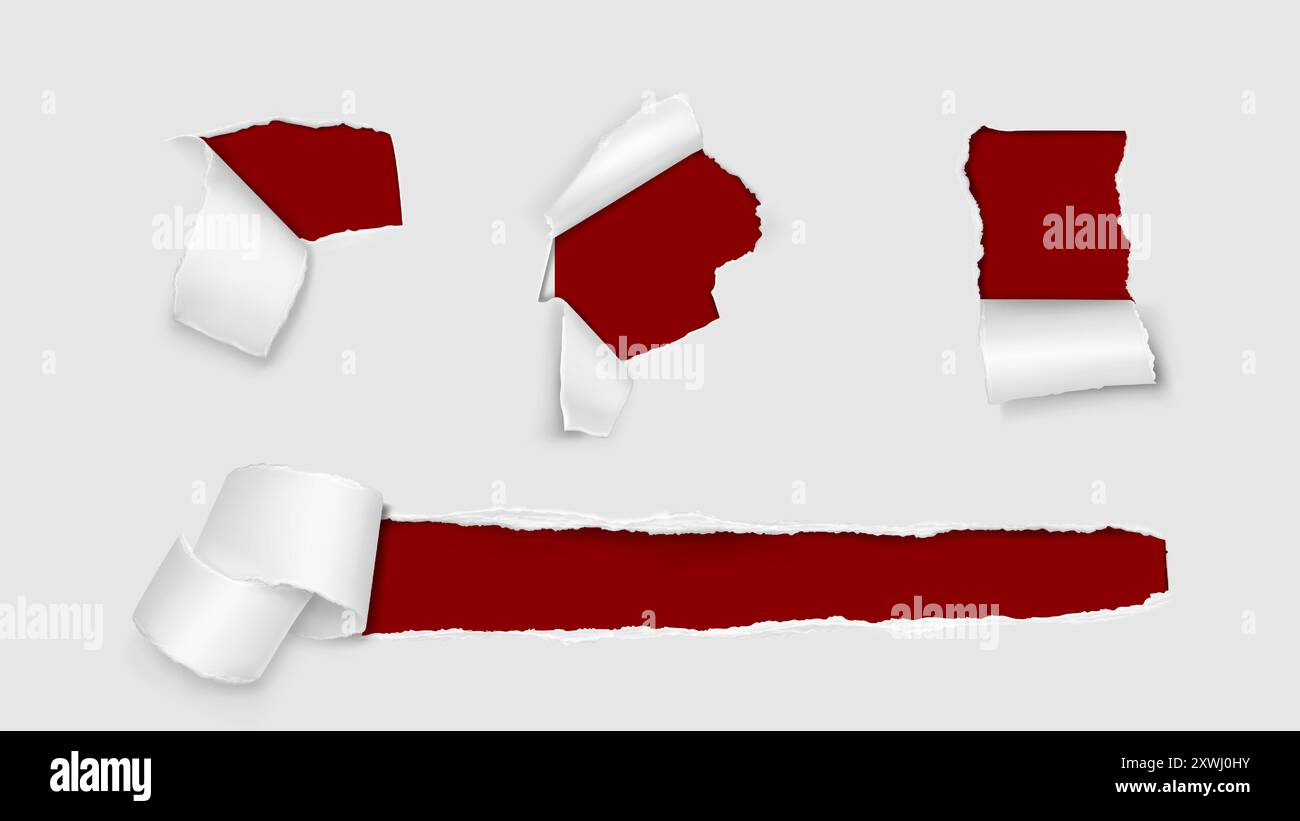 Torn paper holes with roll. Realistic vector illustration set of rip ...