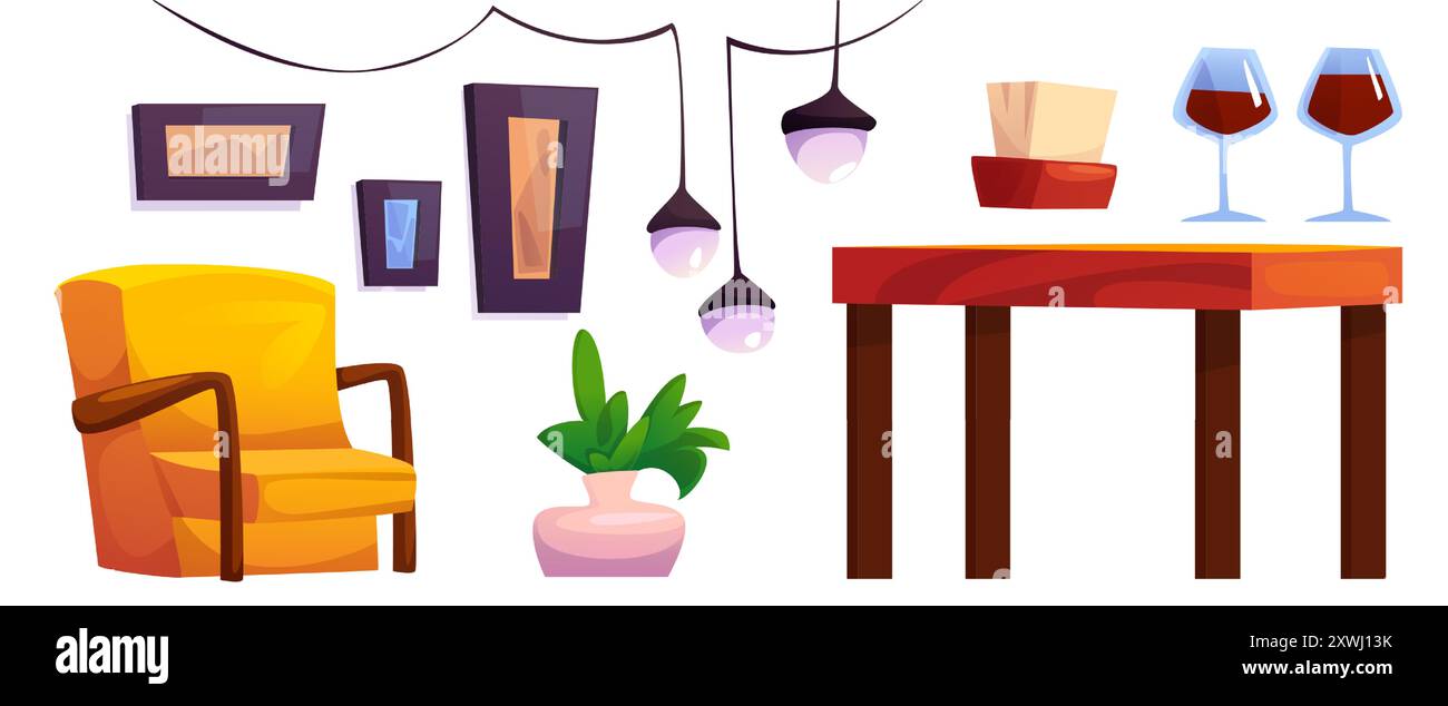 Lounge cafe furniture set isolated on white background. Vector cartoon ...