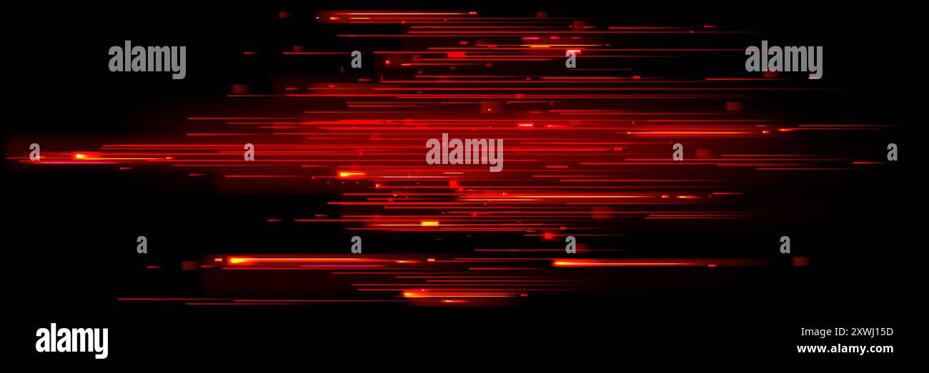 Red speed light horizontal straight line on black background. Realistic ...