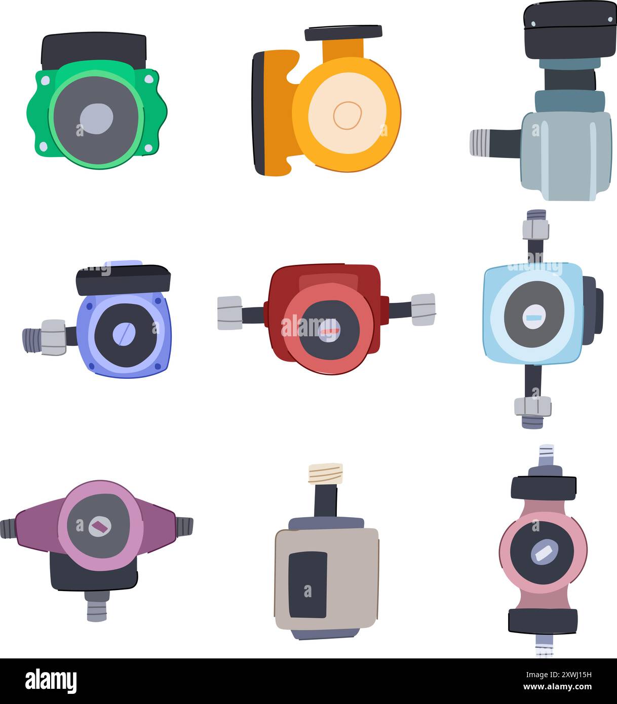 water circulation pump set cartoon vector illustration Stock Vector ...