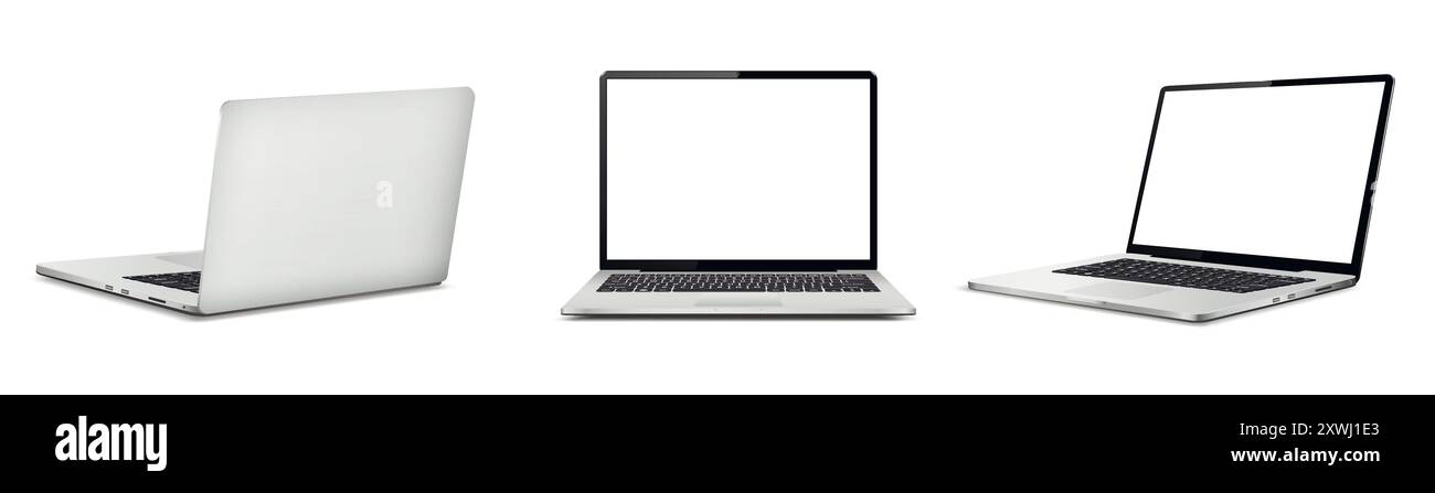 Realistic laptop mockup with blank screen isolated on white background ...