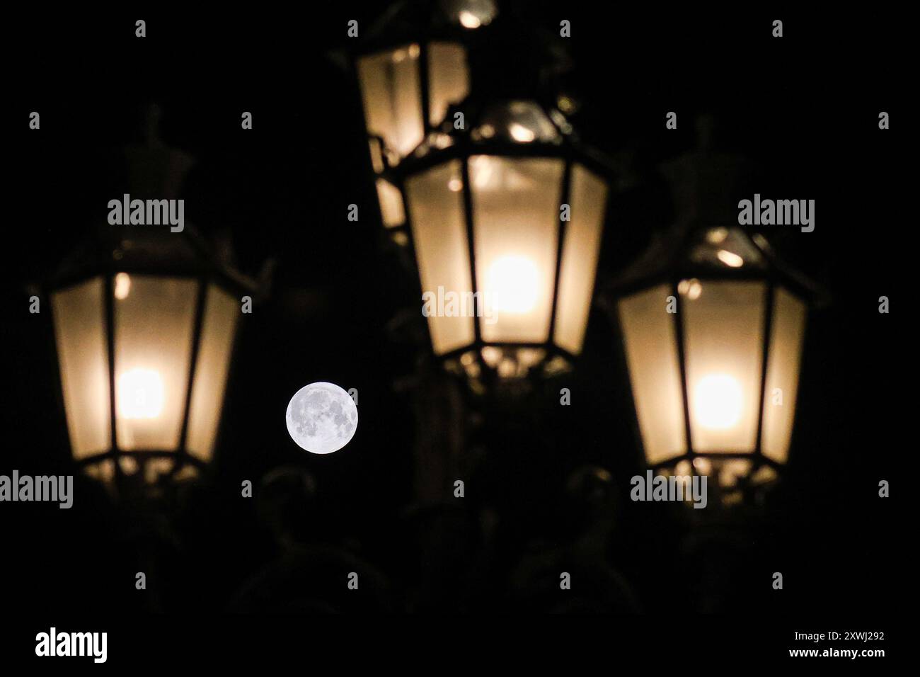 St. Petersburg, Russia. 20th Aug, 2024. Supermoon in the sky in St ...