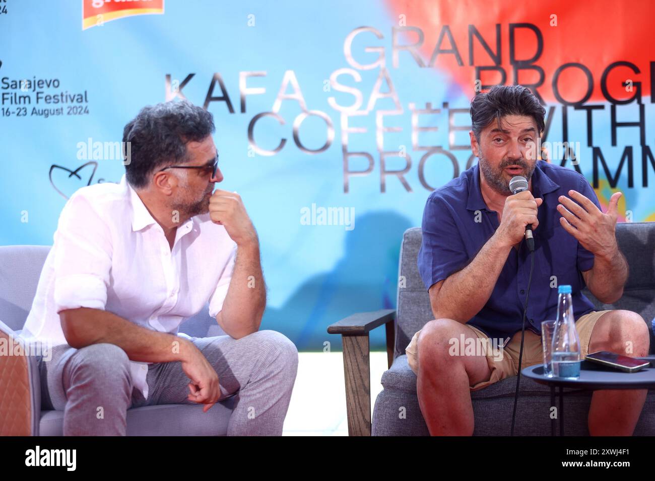 Sarajevo, BiH, 170824. Director Danis Tanovic and actor Goran Navojec ...