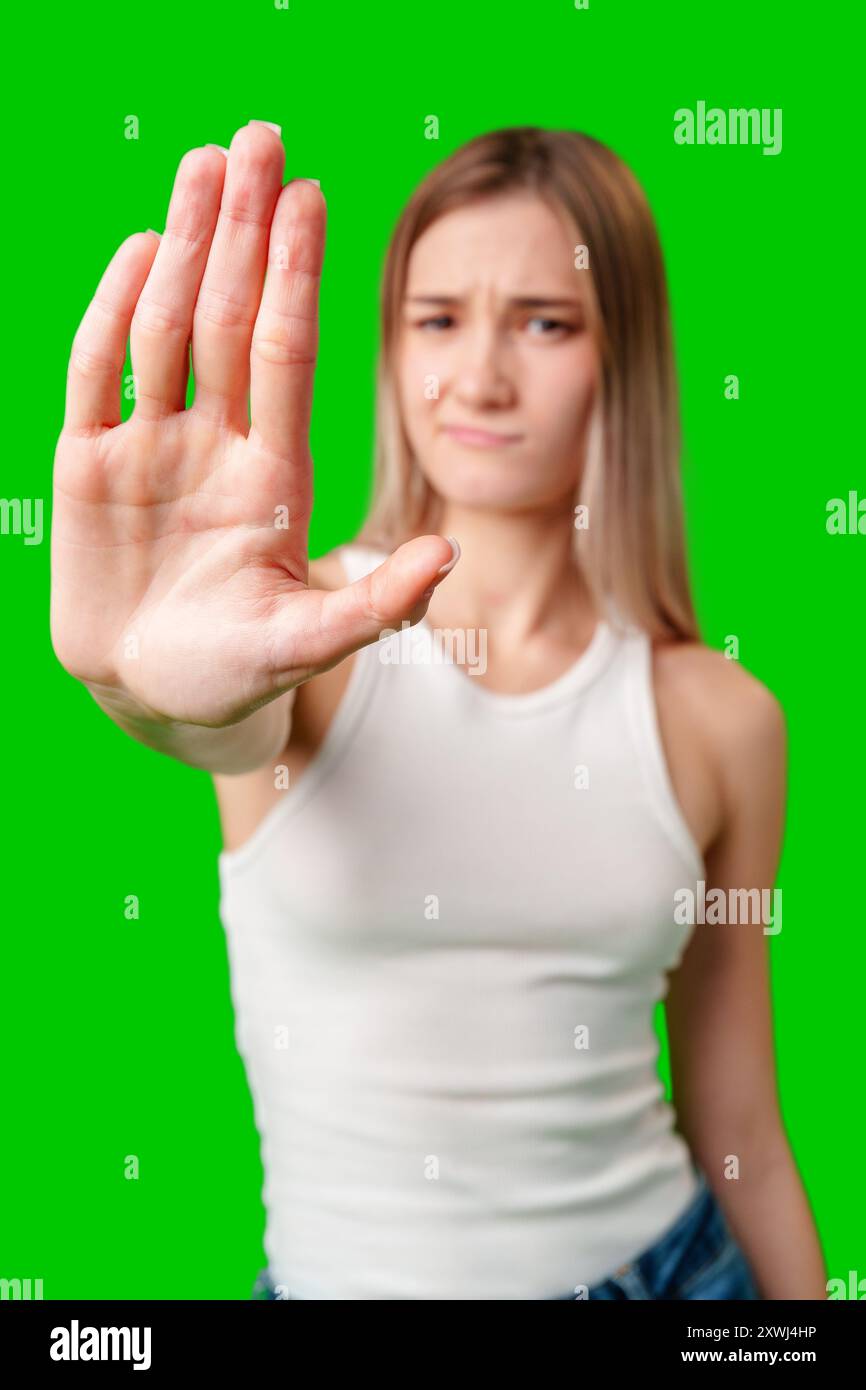Stop hand sign green screen hi-res stock photography and images - Alamy
