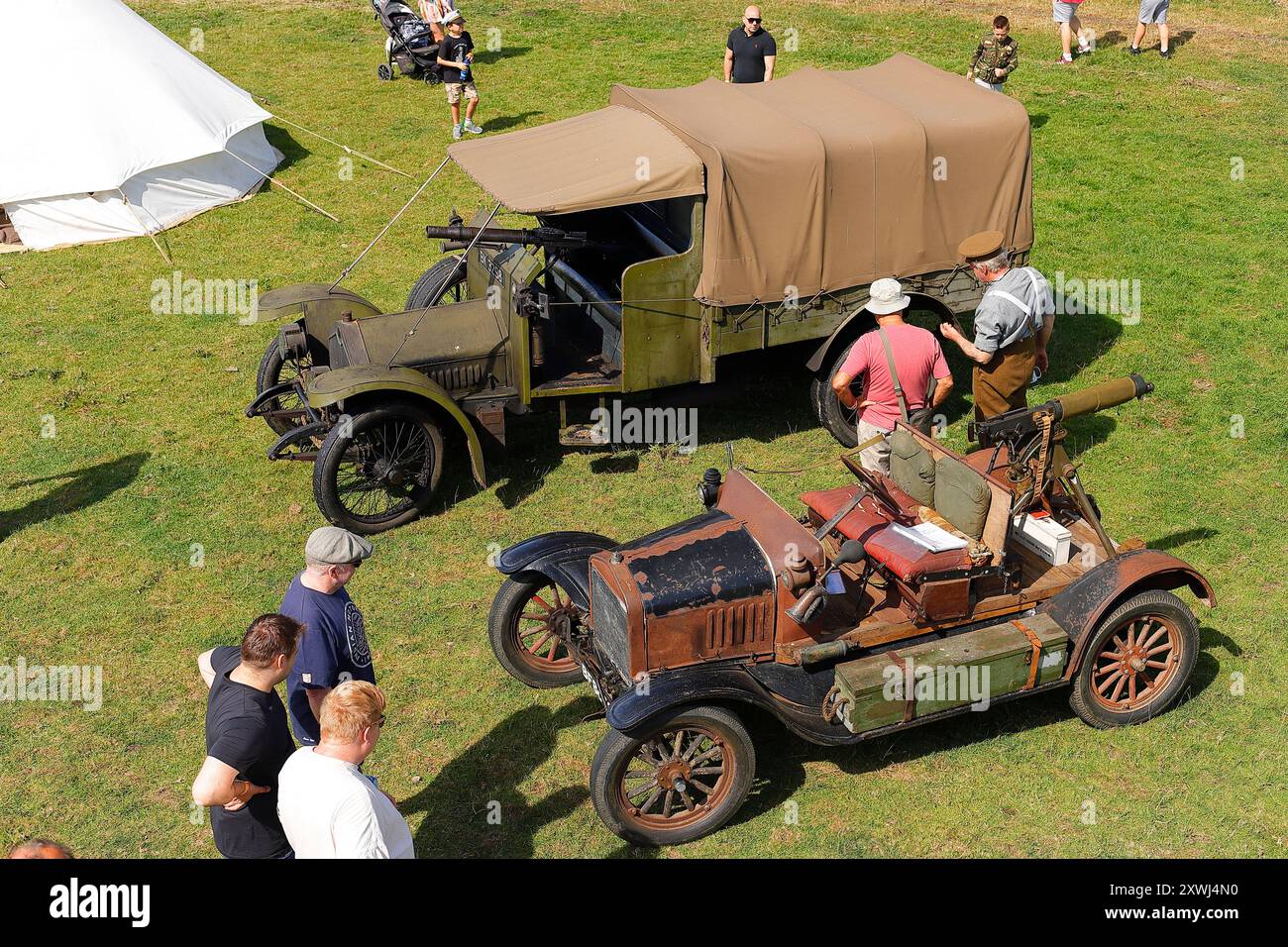 An elevated view of World War 1 vehicles on display at The Yorkshire ...