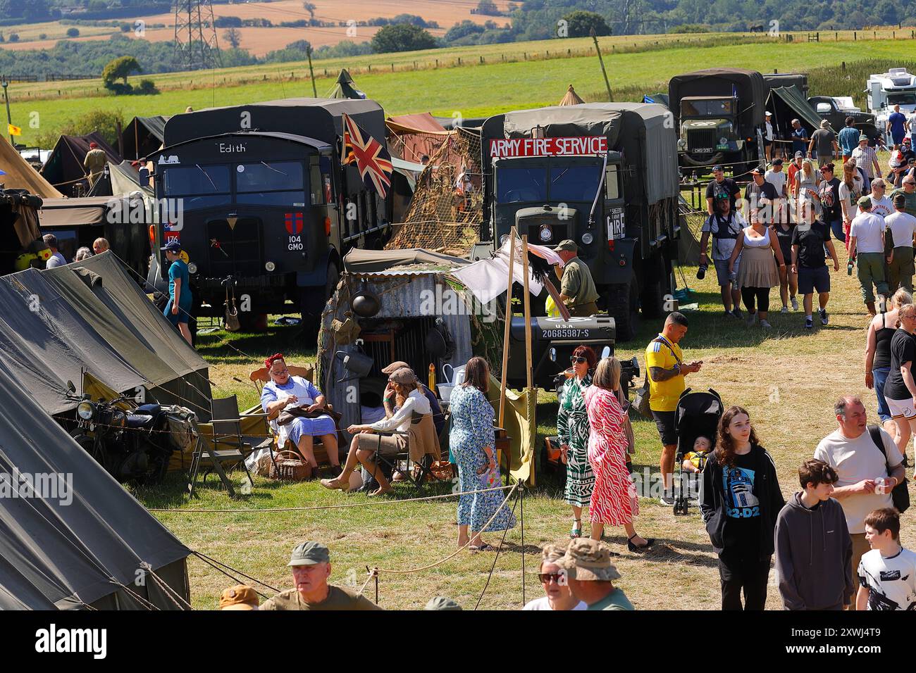 An elevated view of military vehicles on display at The Yorkshire ...