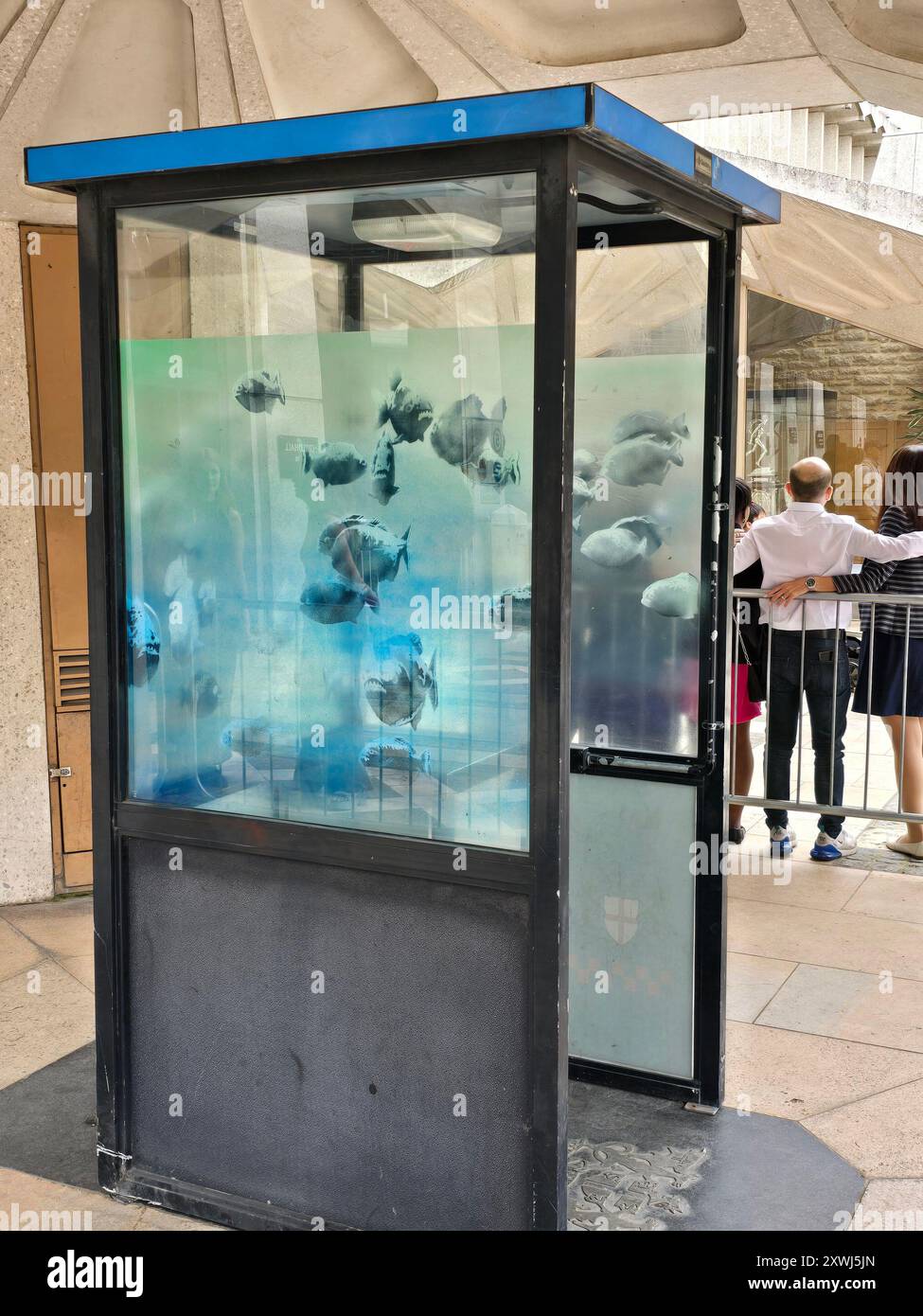 London, UK. 14th August 2024. The police sentry box with the Banksy ...