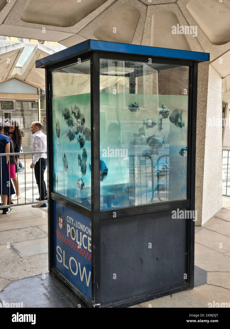 London, UK. 14th August 2024. The police sentry box with the Banksy ...