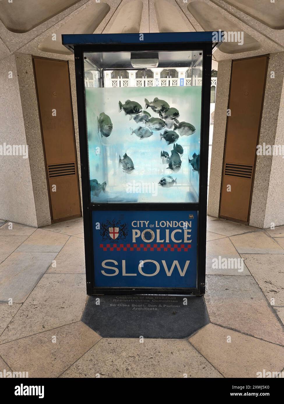 London, UK. 14th August 2024. The police sentry box with the Banksy ...
