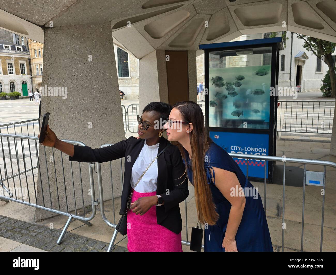 London, UK. 14th August 2024. The police sentry box with the Banksy ...