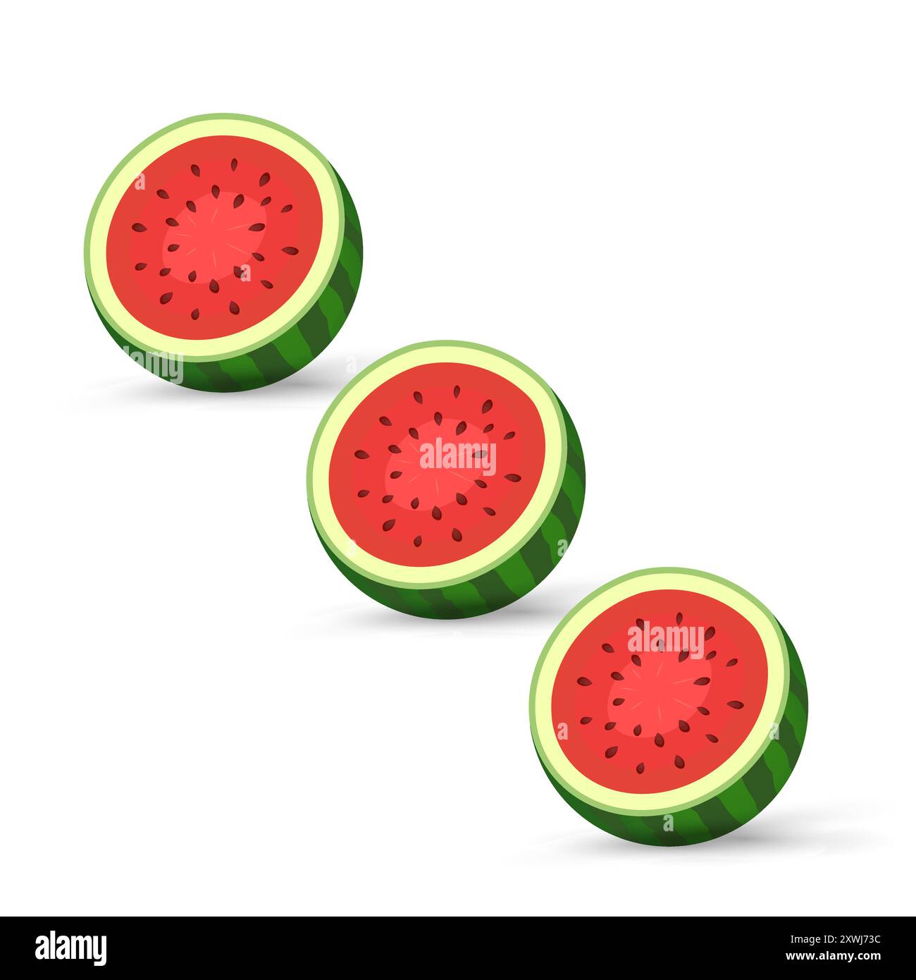 THREE Set of Opened cut watermelon, clipart, vector, cartoon fresh ...
