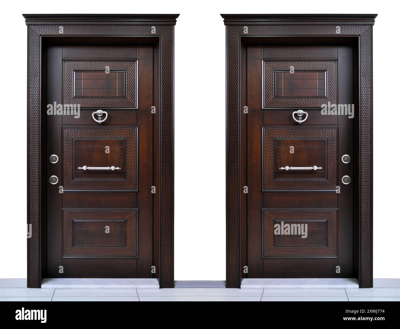Modern wooden looking front brown two door, very sturdy steel door ...