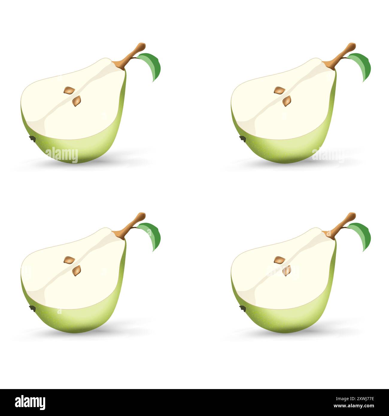 SET of four Realistic green half of pear fruit concept, pear half ...