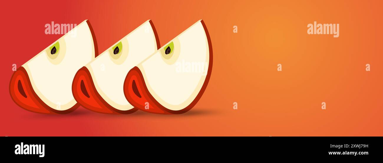 Three Apples slice pieces banner, a banner of three cut into pieces of ...